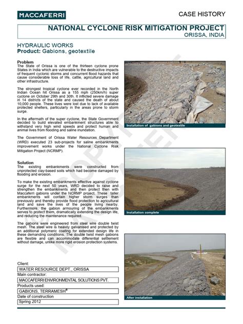 Ch Int Hw038 In Gabion National Cyclone Risk Mitigation Orissa Rev01 Oct16 Pdf Flood