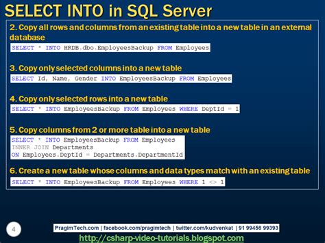 sql server and c video tutorial select into in sql server