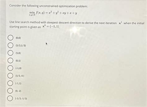 solved consider the following unconstrained optimization