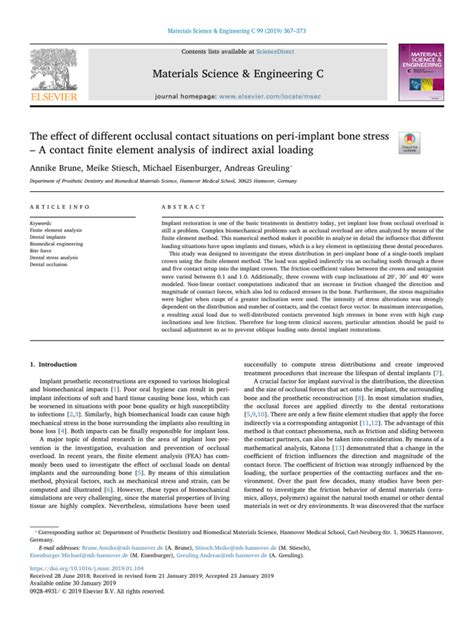 The Effect Of Different Occlusal Contact Situations On Peri Implant
