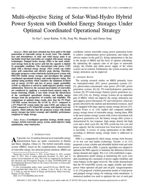 Multi Objective Sizing Of Solar Wind Hydro Hybrid Power System With