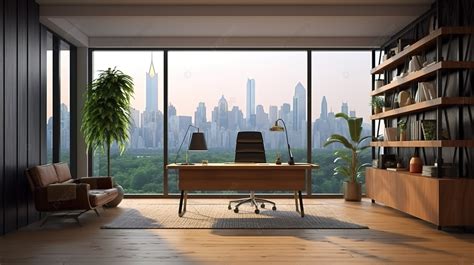 숨막히는 도시 경관을 갖춘 현대적인 가구와 최첨단 장비 3d 렌더링을 갖춘 최소한의 사무실 공간 사무실 디자인 현대 사무실 깨끗한 사무실 배경 일러스트 및 사진 무료