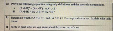 Solved A Prove The Following Equalities Using Only