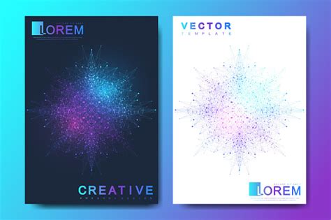 브로셔 전단지 표지 배너 카탈로그 잡지 또는 A4 크기의 연례 보고서를 위한 최신 벡터 템플릿입니다 미래 과학 기술 디자인 기하학적 그래픽 배경 분자 0명에 대한 스톡 벡터