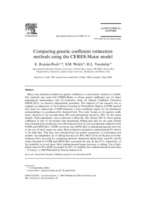 pdf comparing genetic coefficient estimation methods using the ceres