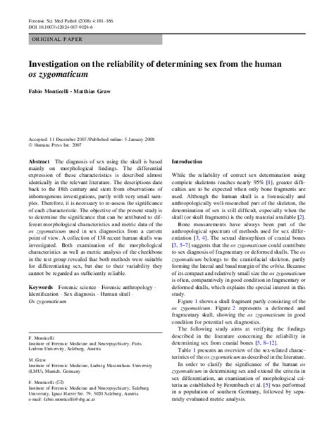 Pdf Investigation On The Reliability Of Determining Sex From The