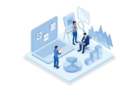 People Characters Working With Data Visualization On Laptop Man And Woman Analyzing Tables