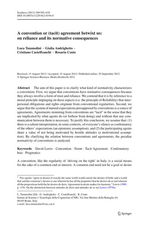 Pdf A Convention Or Tacit Agreement Betwixt Us On Reliance And Its