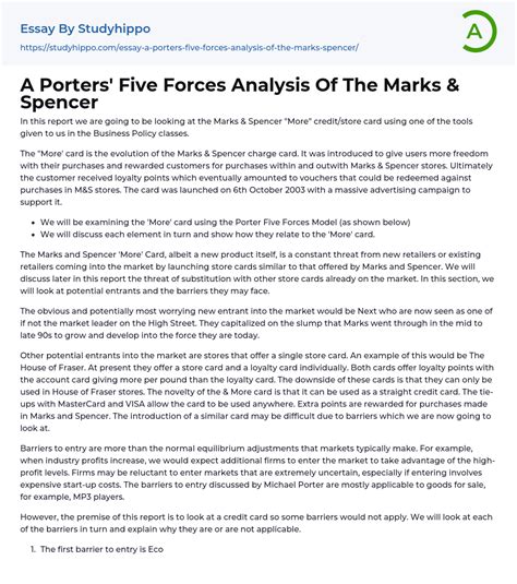 A Porters Five Forces Analysis Of The Marks And Spencer Essay Example