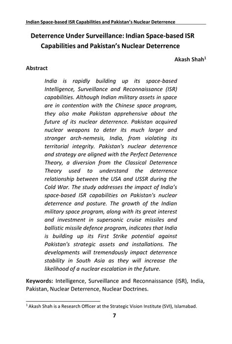 Pdf Deterrence Under Surveillance Indian Space Based Isr