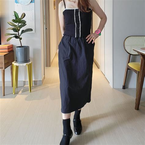 티파니 바스락 스커트 에이치라인 치마 2color 블랙 카키 오피스 데일리 치마 에이블리