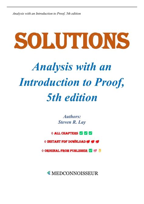 Solution Manual For Analysis With An Introduction To Proof 5th Edition 5th Edition By Steven