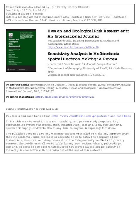 pdf sensitivity analysis in multicriteria spatial decision making a