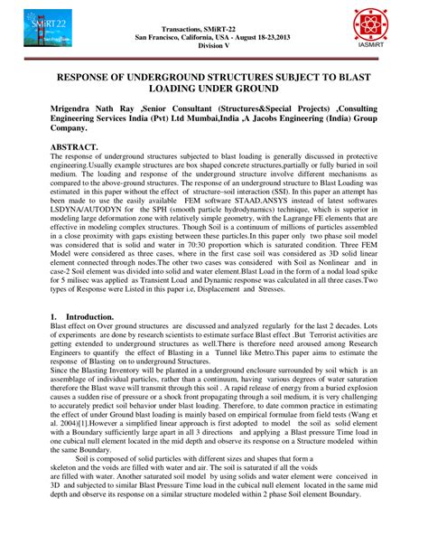 Pdf Response Of Underground Structures Subject To Blast Loading Under Ground