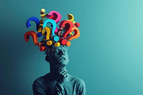 Premium Ai Image Curious Man Face With Colored 3d Question Marks