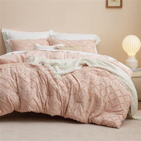 Bedsure California King Comforter Set Coral Pink Tufted