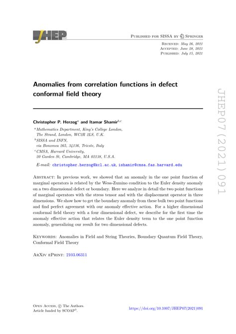 Pdf Anomalies From Correlation Functions In Defect Conformal Field Theory