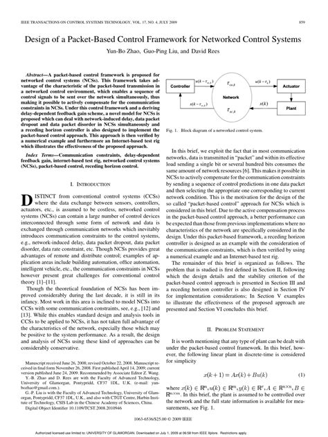 Pdf Design Of A Packet Based Control Framework For Networked Control Systems