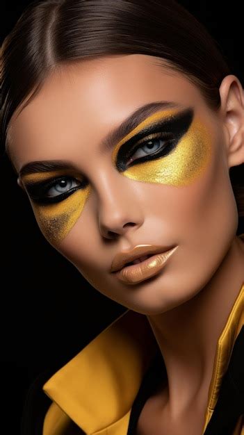 Premium Photo Woman With Yellow And Black Makeup