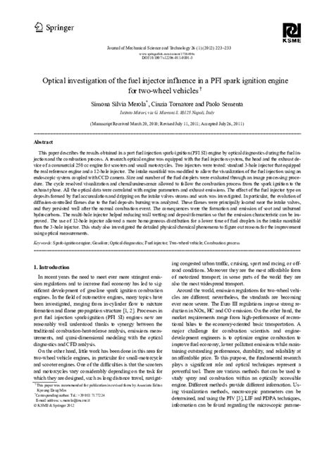 Pdf Optical Investigation Of The Fuel Injector Influence In A Pfi