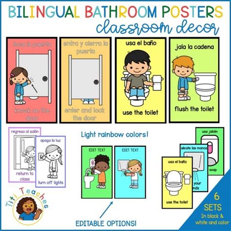 Bilingual Bathroom Rules Posters Editable Classroom Management Decor