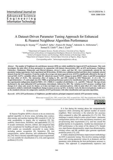 Pdf A Dataset Driven Parameter Tuning Approach For Enhanced K Nearest
