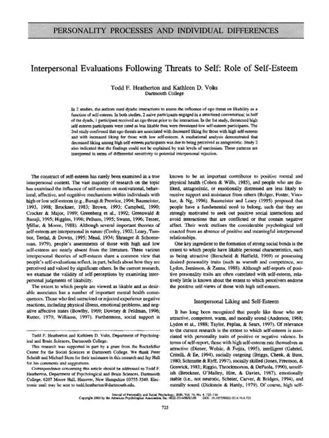 Pdf Interpersonal Evaluations Following Threats To Self Role Of Self Esteem