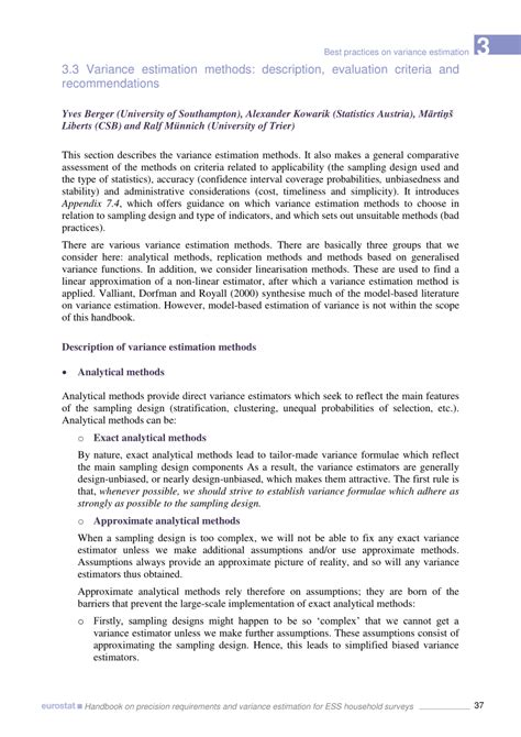 Pdf Variance Estimation Methods Description Evaluation Criteria And Recommendations