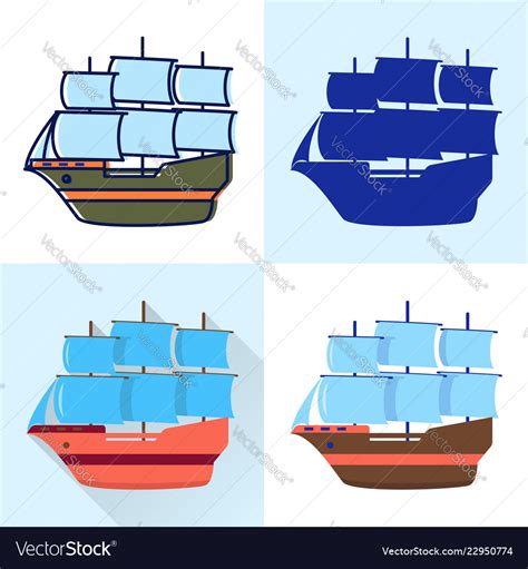 Sailboat Icon Set In Flat And Line Styles Vector Image