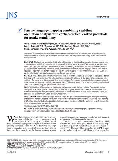 Pdf Passive Language Mapping Combining Real Time Oscillation Analysis With Cortico Cortical