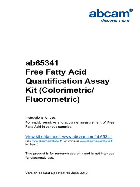 Free Fatty Acid Quantification Kit Protocol Book V14 Ab65341 Website Pdf Assay