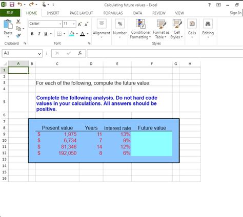 Solved Calculating Future Values In Excel Home Insert Page Layout Formulas Data Review View