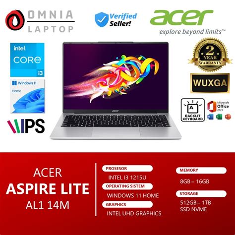 Jual Acer Aspire Lite AL1 14M Intel I3 1215U 8GB SSD 512GB 14 WUXGA IPS Windows11 OHS Silver