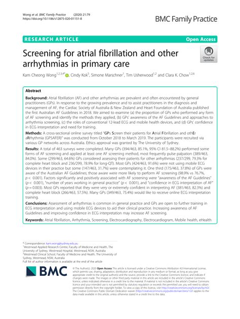 Pdf Screening For Atrial Fibrillation And Other Arrhythmias In