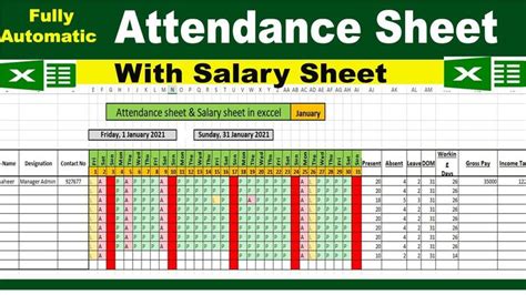Fully Automatic Attendance Sheet With Salary Sheet In Excel By Learning