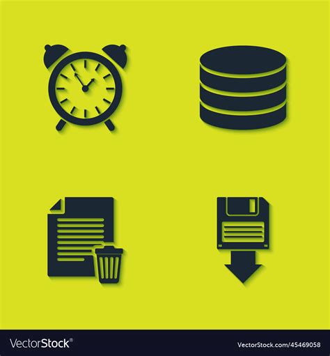 Set Alarm Clock Floppy Disk Backup Delete File Vector Image