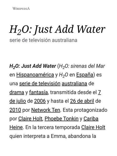 H2o Just Add Water Wikipedia La Enciclopedia Libre Pdf