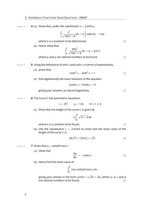 Solution Sxpmaths Hyperbolic Functions Equations Differentiation And Integration Exam Qs