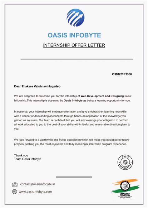 Vaishnavi Thakare On Linkedin Thankyou Webdevelopment Intern Opportunity Oasisinfobyte