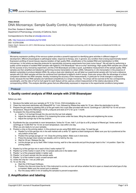 Pdf Dna Microarrays Sample Quality Control Array Hybridization And Scanning