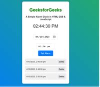 Create A Build A Simple Alarm Clock In HTML CSS JavaScript GeeksforGeeks