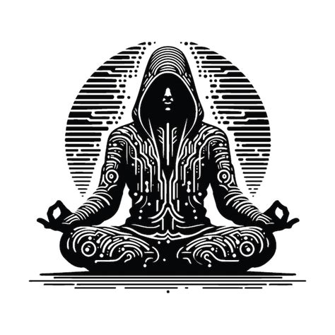 Assasin Silhouete With Cyberpunk Pattern Illustration Premium Ai
