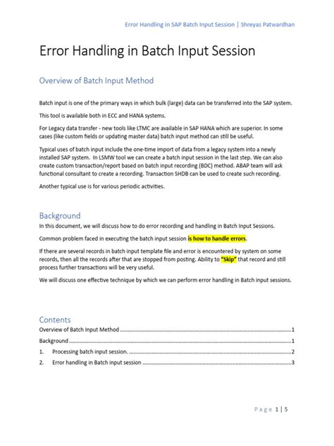 Sap Error Handling In Batch Input Session Pdf Computer Engineering Software Engineering