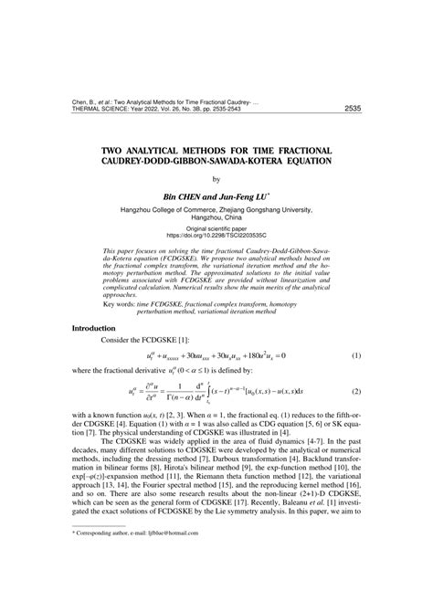 Pdf Two Analytical Methods For Time Fractional Caudrey Dodd Gibbon Sawada Kotera Equation