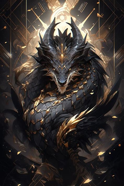 Majestic Black And Gold Dragon Illustration