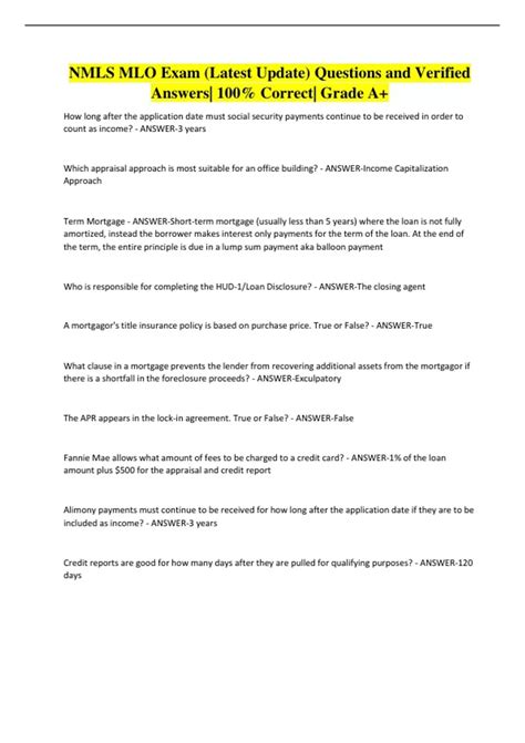 NMLS MLO Exam Latest Update Questions And Verified Answers 100 Correct Grade A NMLS MLO