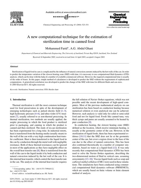 pdf a new computational technique for the estimation of sterilization time in canned food