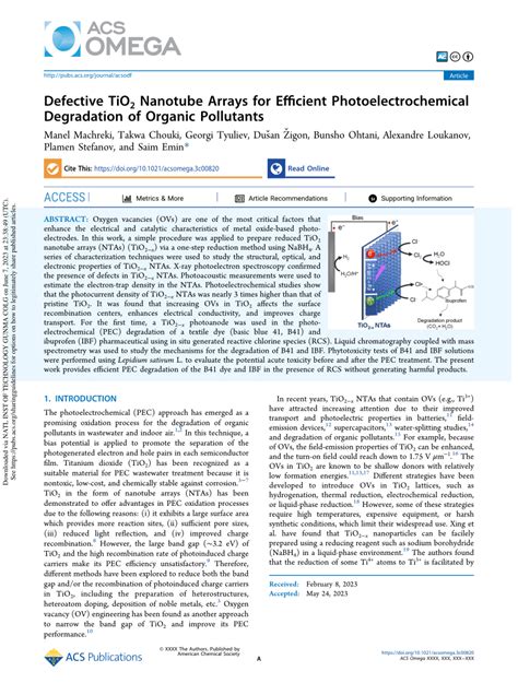 Pdf Defective Tio 2 Nanotube Arrays For Efficient
