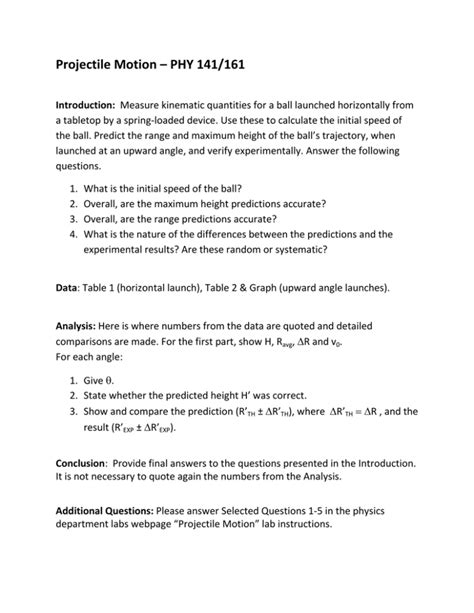Horizontally Launched Projectile Worksheet Answers — Db
