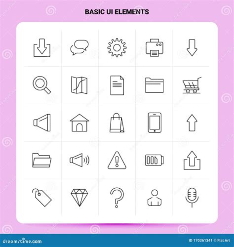 Outline 25 Basic Ui Elements Icon Set Vector Line Style Design Black Icons Set Linear